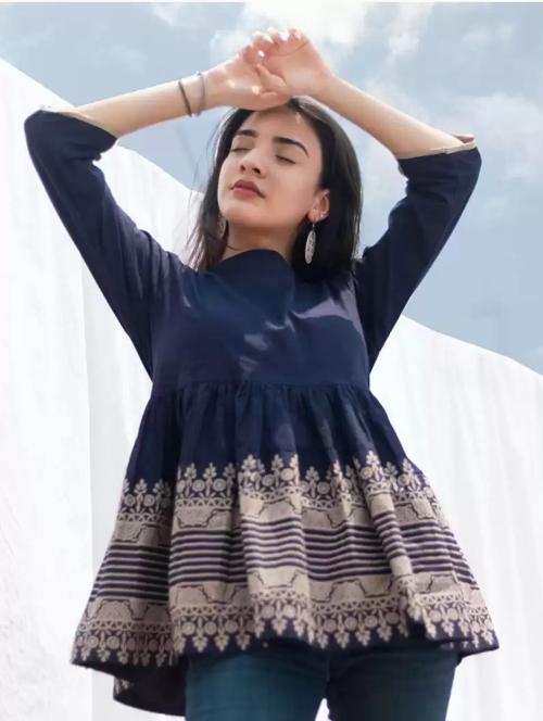 Buy TOP 2 BOTTOM RAYON NAVY BLUE PRINTED TOPS FOR WOMEN Online at Best ...