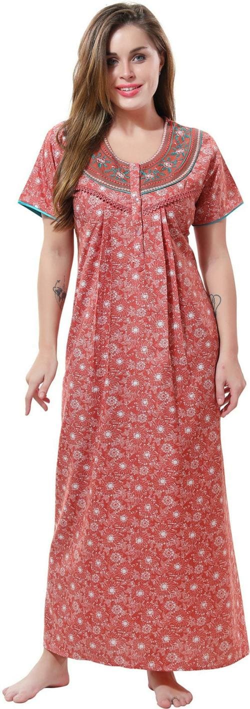Buy Be You, peignoir Women Peach Embroidered Cotton Nighty Online at ...