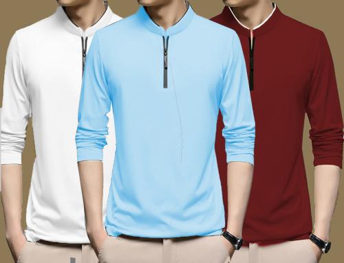 Buy Clafoutis pack of 3 soild zipper neck t-shirt for men Online at ...