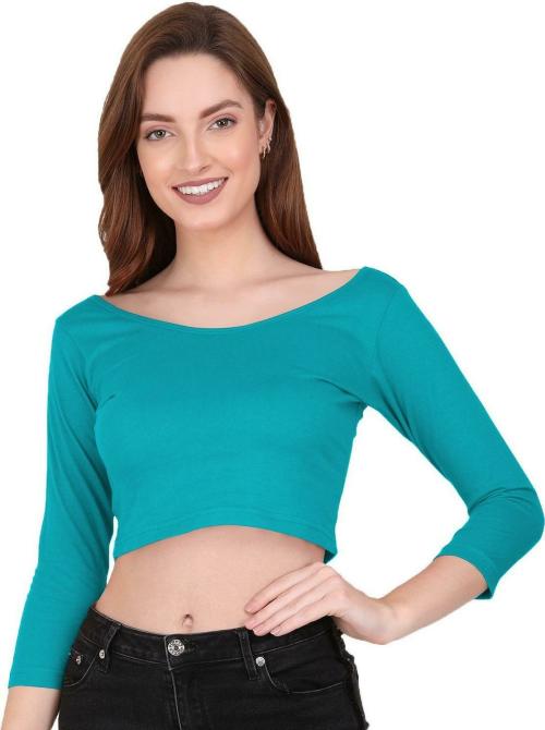 Buy THE BLAZZE_Women Cotton Blend Turquoise Top_S Online at Best Prices ...