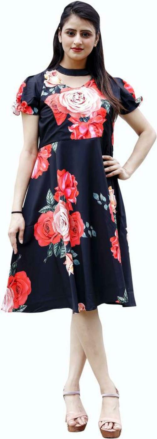 Buy MISS AYSE Women Multicolor Solid Polyester A-line Dress Online at ...