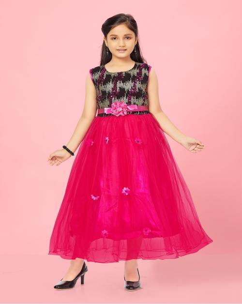 Buy Muhuratam Girls Rani Colour Sequin Net Gown Online at Best Prices ...