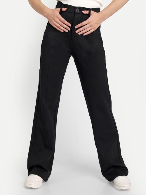 Buy Broadstar Women Black Wide Leg Loose Fit Viscose Rayon Formal ...