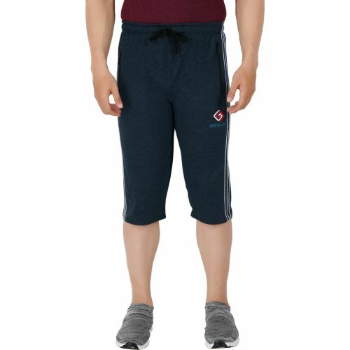 Buy Feel Track Pure Cotton Men Blue Striped Three Fourths Short (L ...