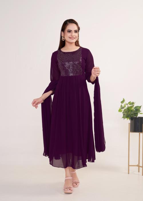 Buy LABEL D11 Women Purple Embellished Georgette Kurta and Dupatta Set - XXL Online at Best ...