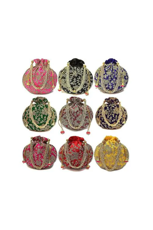 Buy Binori Rajasthani Style Royal Clutch Silk Potli Pack of 9 Online at ...