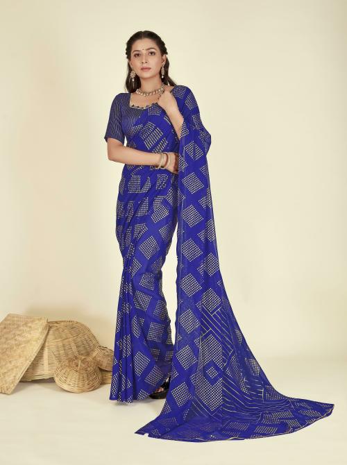 Buy Anand Women Blue Geometric Georgette Single Saree Online at Best ...