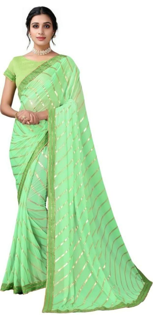 pelton WOMEN'S MALAI SILK FOIL BORDER SAREE WITH DUPION BLOUSE (GREEN ...
