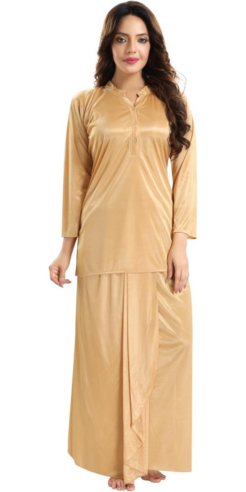 Buy Zionity Women Beige Solid Satin Pack of 2 Nighty (XXL) Online at ...