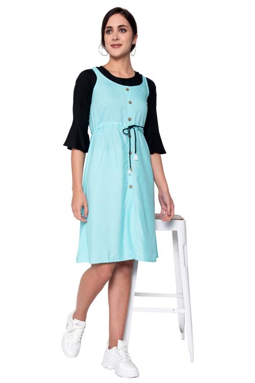 Buy God Bless Light Blue Womens Rayon Fit And Flare Dress (L) Online at ...