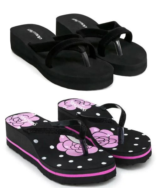 Buy Skytrap Black, Purple Solid, Printed Nubuck Slippers Flipflop for ...