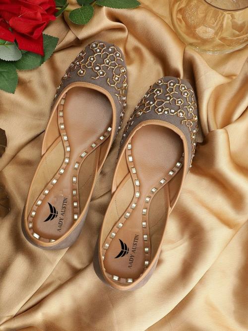 Buy Aady Austin Women Slip On Grey Handcrafted Golden Embroidery vegan ...