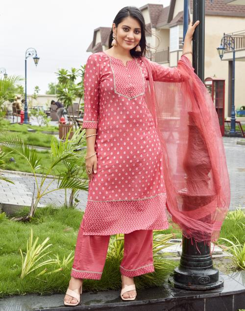 Buy Skylee Women's White & Pink Color Cotton Kurta Set with Dupatta Online at Best Prices in ...