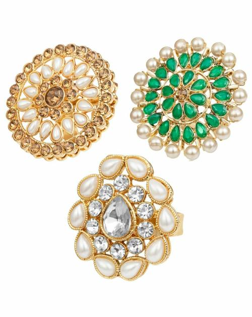 Buy Kord Store Traditional Gold Plated Set Of 3 Alloy Finger Ring Combo ...