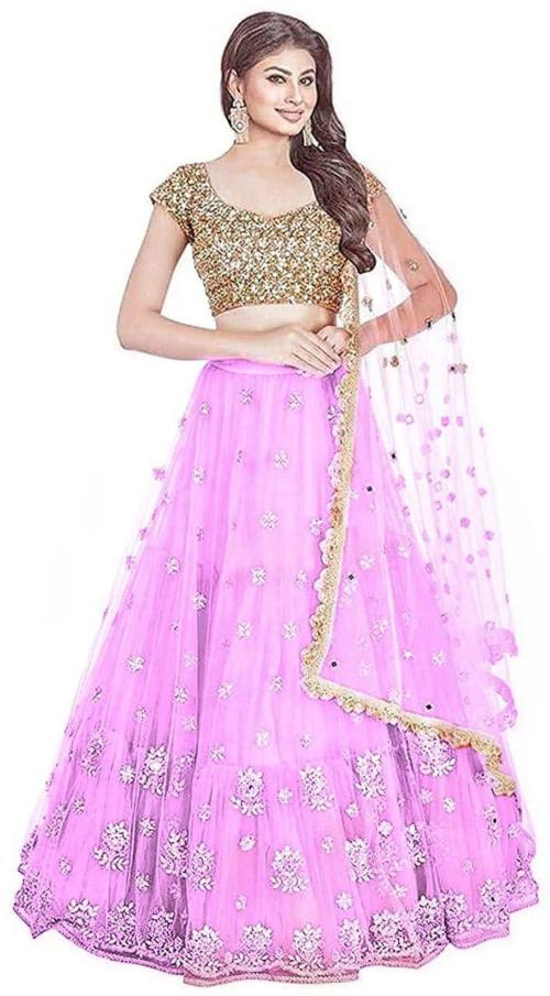 Buy Zaqe Zone Women Pink Self Design Net Lehenga Choli Online at Best ...