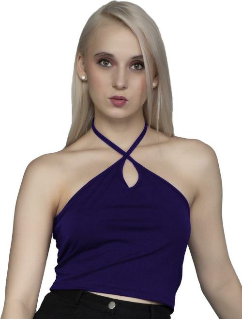 AD2CART_Women Lycra Blend Royal Blue Crop Top_S - JioMart