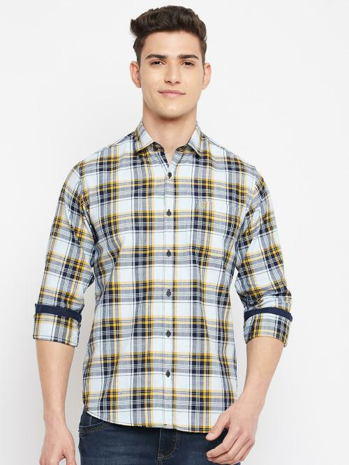 Buy Duke Men Mustard Checkered 100% Cotton Single Casual Shirts Online ...