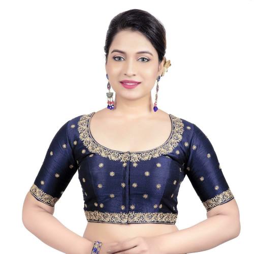 Buy Areum Women Navy Embroidered Art Silk Blouse (42) Online at Best Prices in India - JioMart.