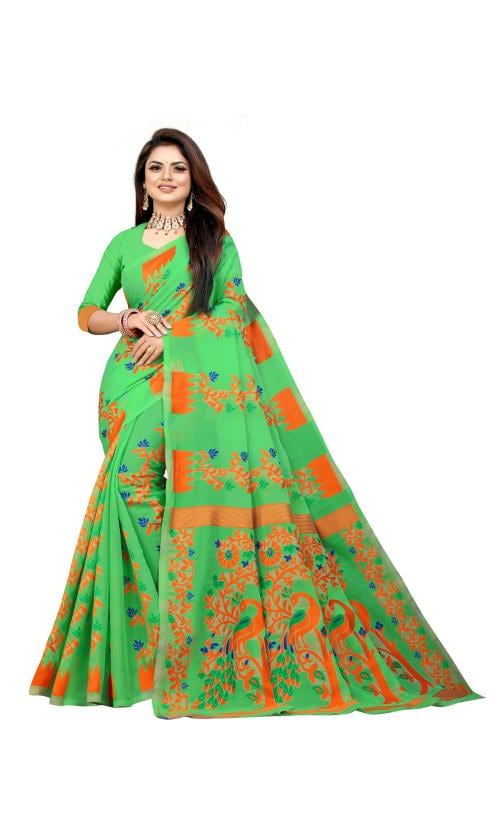 Buy NOPSE Women's Cotton Designer Jamdani Saree (Suchita Green) Online ...