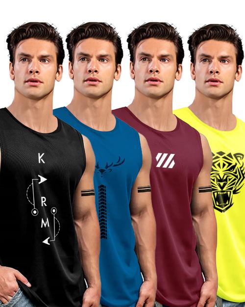 Buy Ausk Black & Teal Men's Vest Pack of 4 Online at Best Prices in ...