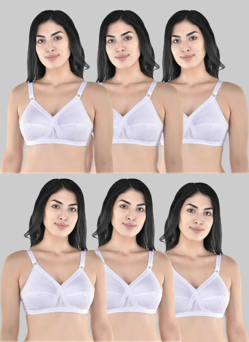 Buy Zivosis Women White Cotton Blend Pack Of 6 Full Coverage Non Padded Bra (42B) Online at Best ...