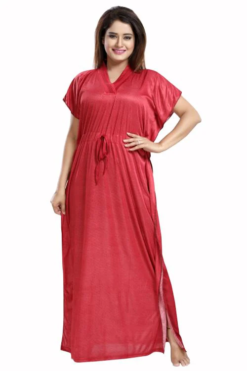 Shopping World Women Red Satin Nighty - Free Size - JioMart