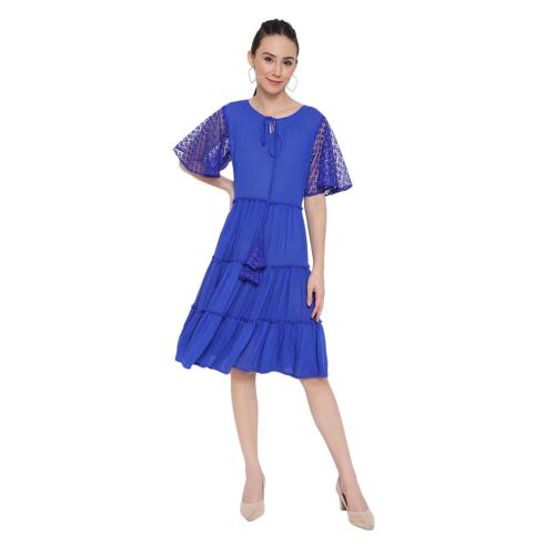 Buy MARC LOUIS Women Blue Tie-Up Neck Crepe ML 2589 Blue Dress -L ...