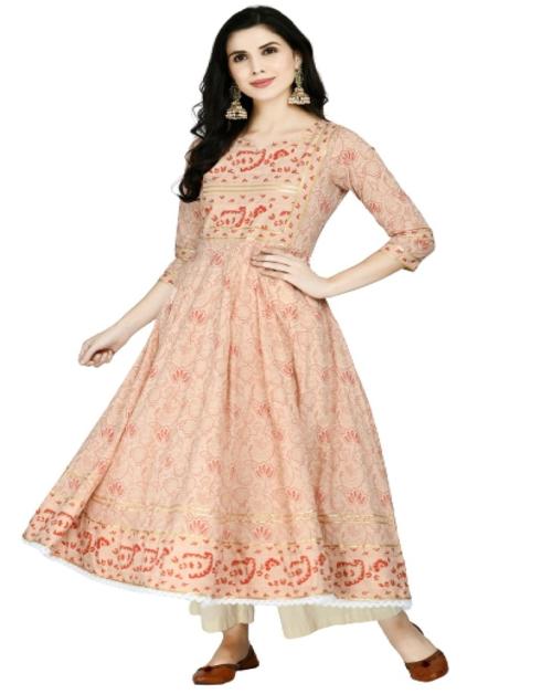 Buy MAFE Women's Cotton Gown For Festival And Functions Wear (Peach ...