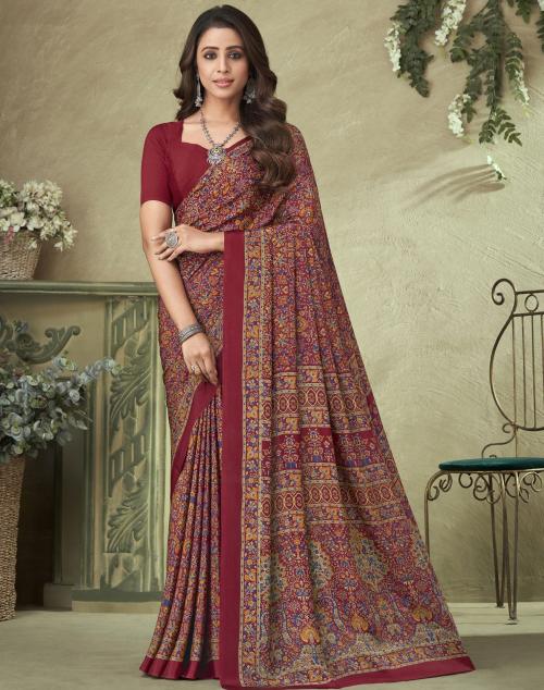 Buy Satrani Crepe & Silk Maroon Color Saree with Blouse piece | sarees ...