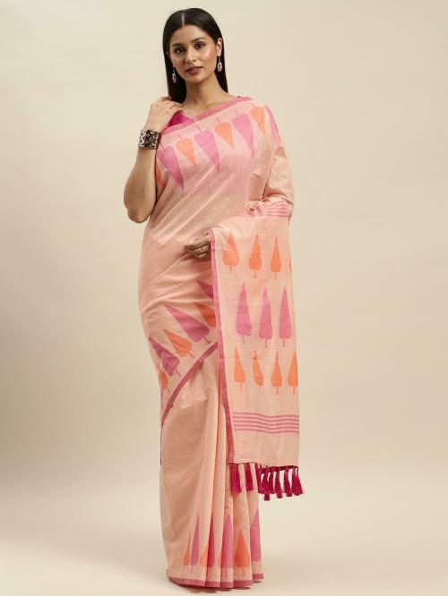 Buy VASTRANAND Women Peach Linen Blend Woven Design Saree Online at ...