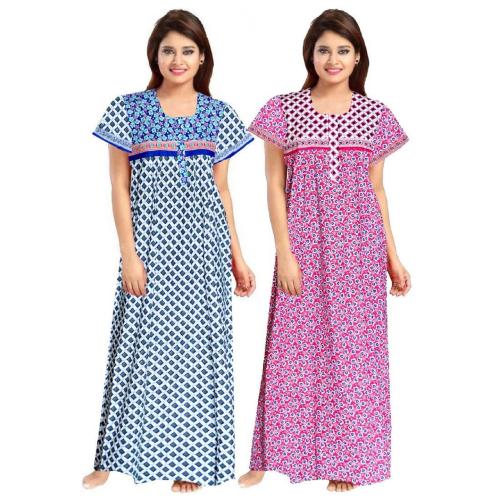 Buy DEEYA M New Design Cotton Short Sleeve Printed Nighty Combo for ...