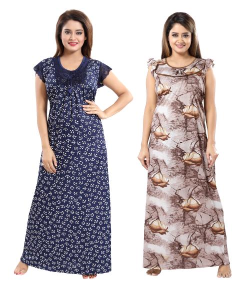 Buy Shopping World Women Multicolor Printed Satin Nighty Combo- Free ...