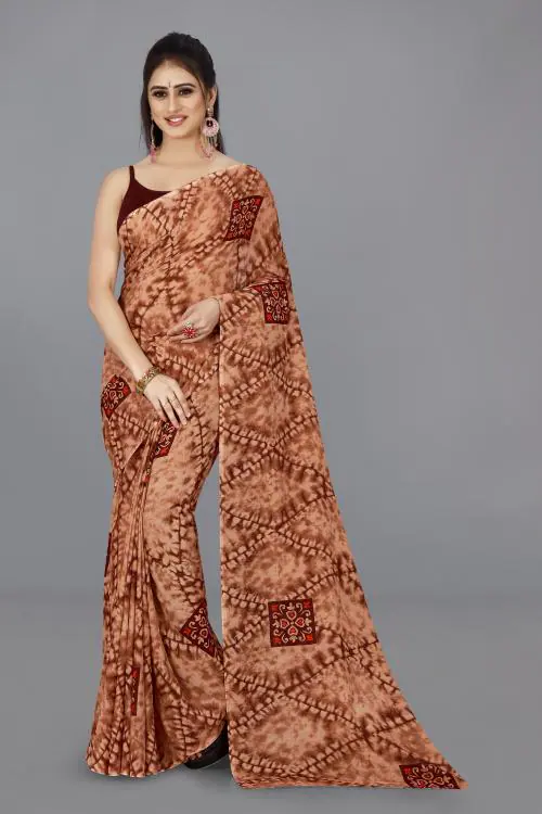 Buy Anand Women Brown Self Design Pattern Georgette Single Saree ...