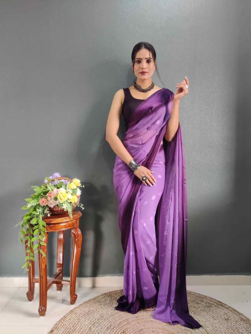 Buy Reeta Fashion Ready To Wear Gorgeous Medium orchid Nylon Jacquard work Stitched Saree With ...