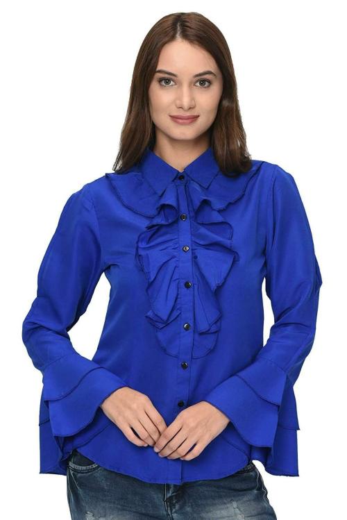 Buy Thisbe Women Royal Blue Polyester Formal Shirt (S) Online at Best ...