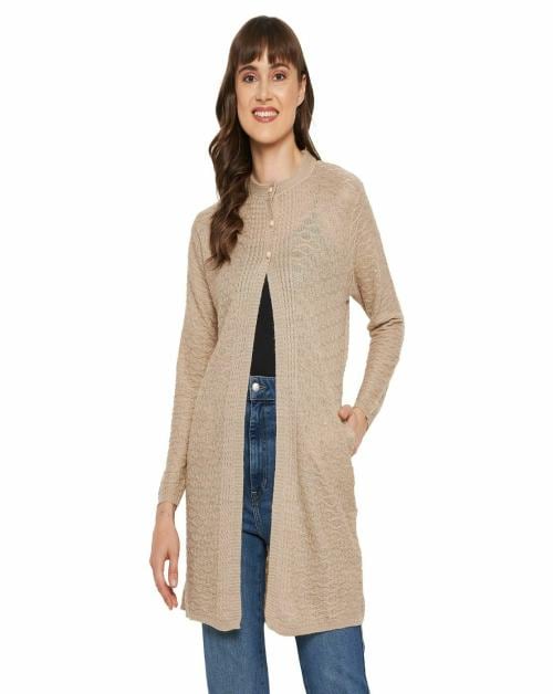 Buy CLAPTON Casual Acrylic Blend Round Neck Full Sleeve Button Long ...