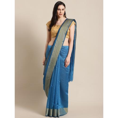 Buy Marabout Blue Chanderi silk sare Online at Best Prices in India ...
