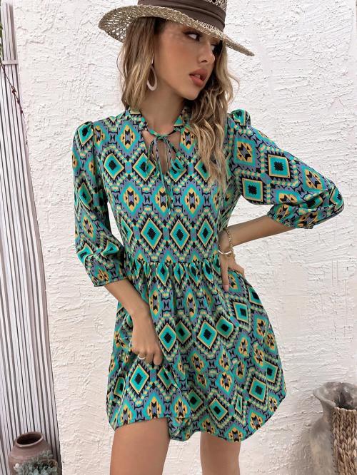 Buy Clothzy Women's Green Color V Neck 3/4th Sleeve Reyon Dress Online ...
