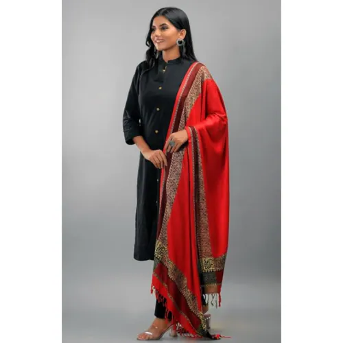 Buy Zingle Women's Woven Border Work Woolen Self Design Stole Bridal ...