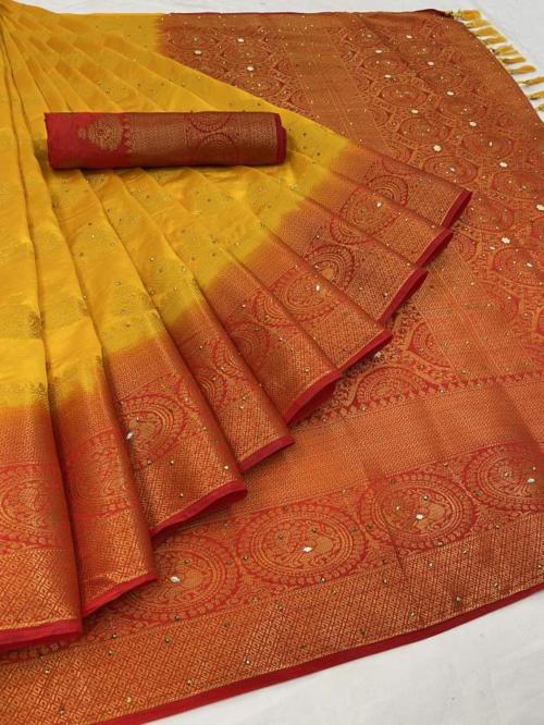 Buy Mansh the stylo..Women Yellow, Red Striped Jacquard Kanjivaram ...