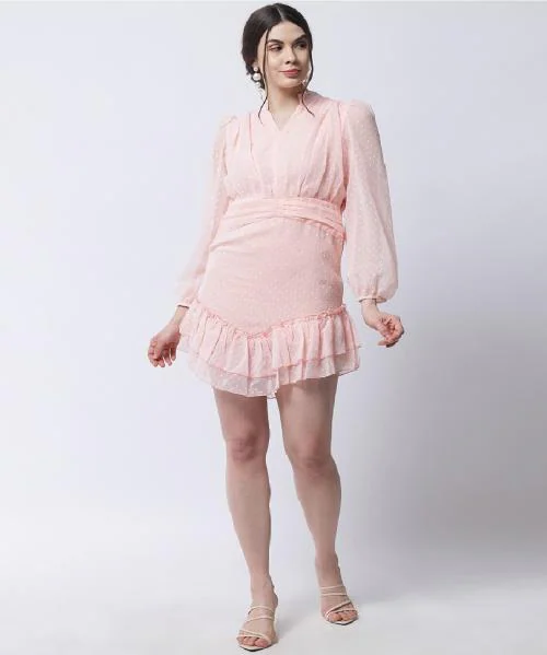 Buy Marc Louis Women Peach-Coloured Georgette Dress ML 2661 PEACH DRESS ...