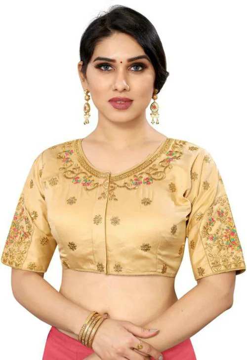 Buy Jay Pal Women Gold Pure Silk Round Neck Blouse Online at Best ...
