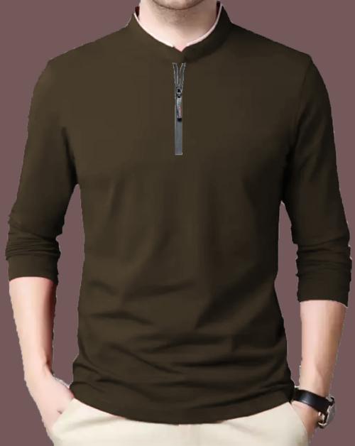 Buy Clafoutis soild zipper neck t-shirt for men Online at Best Prices ...