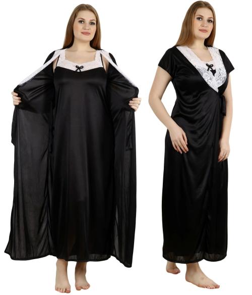 Buy LOOK PLUS Women's Satin Plain/Solid Black Nightwear & Nighties Set ...