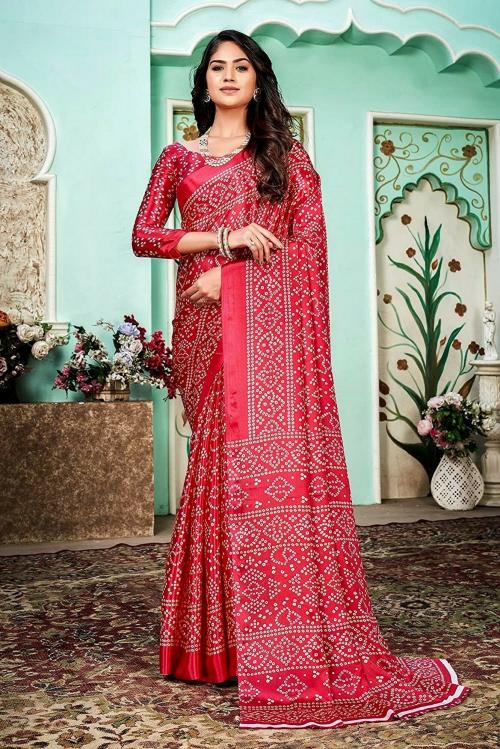 Buy SWIFFIN Soft Silk Bandhani Red Saree For Women/Women Saree With Unstitched Blouse- DDH ...
