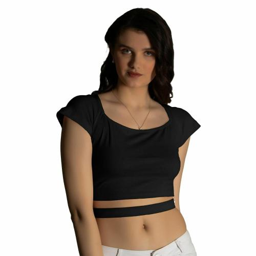 Buy Ad2Cart Women Black Cotton Va4405 Wide Square Neck Neck Crop Top ...