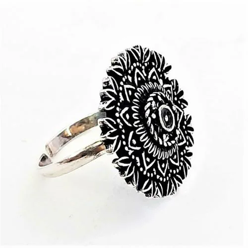 Buy Yash Jewels Emporium Silver-Plated Brass Adjustable Classic Ring ...