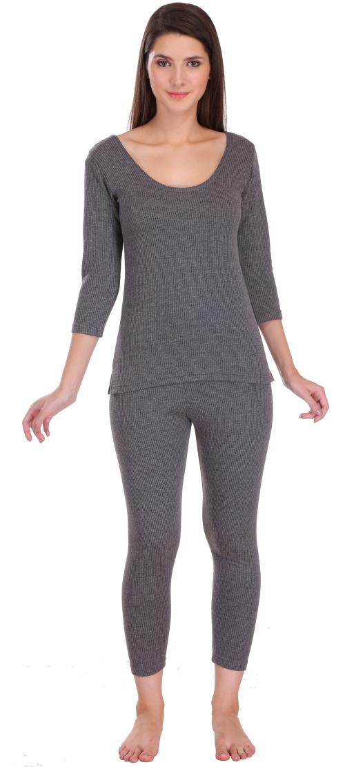 Buy Selfcare Grey Self Design Cotton Blend Thermal Wear Online at Best ...