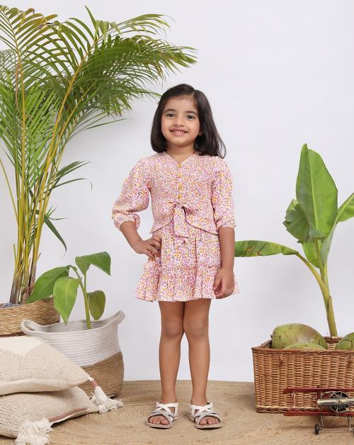 Buy Budding Bees Girls Printed Full Sleeve Smocked Blouse With Skirt-Pink Online at Best Prices ...