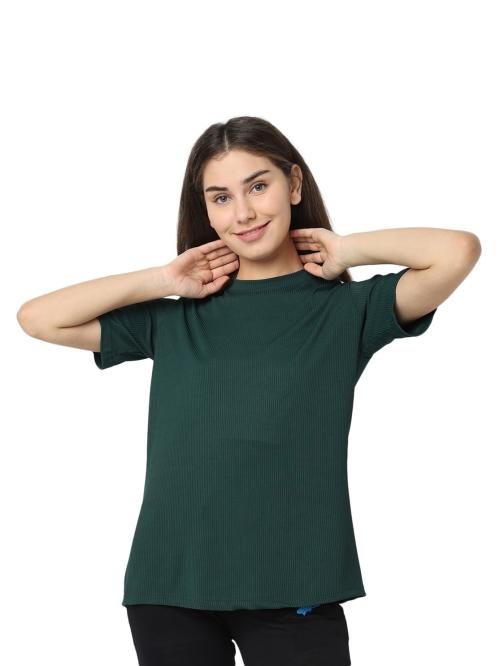 Buy Smarty Pants women's cotton rib bottle green color basic round neck t-shirt Online at Best ...